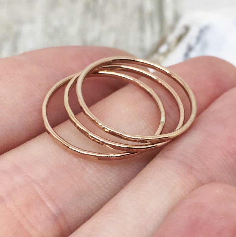 Stacking Rings Rose Gold Rings Stackable Hammered Rings Skinny - Etsy UK