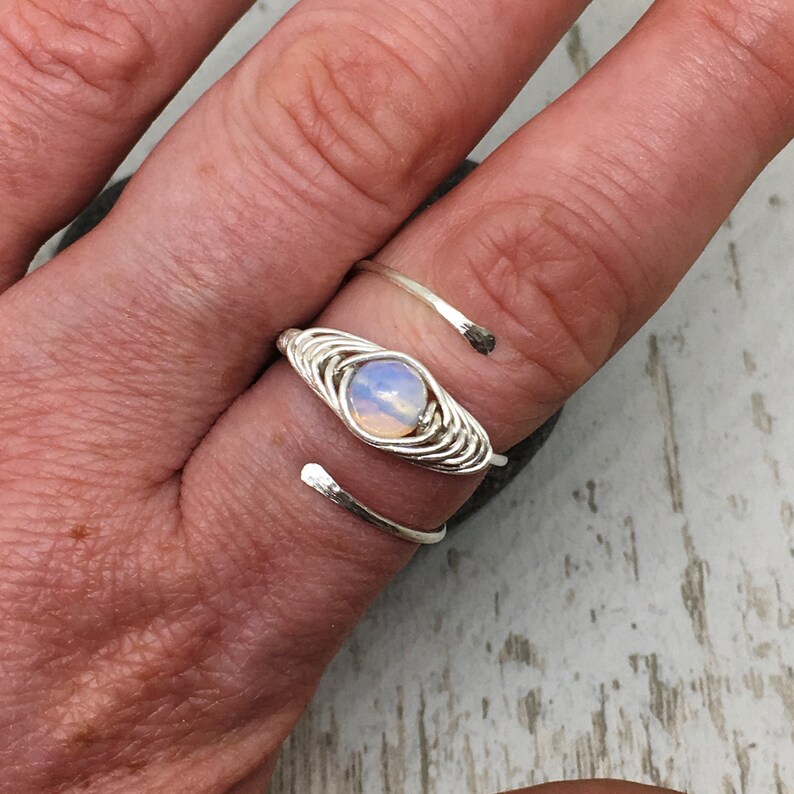 Moonstone Ring Silver Wrap Around Ring Silver Midi Ring Thumb | Etsy UK