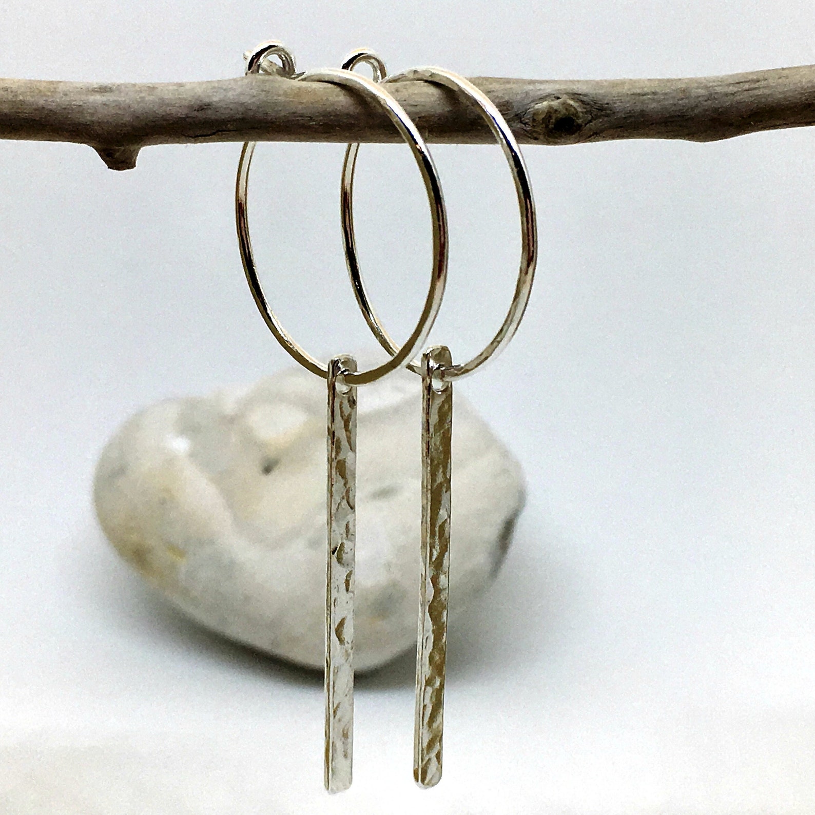 Silver Hoop Earrings Modern Drop Sterling Silver Hammered | Etsy