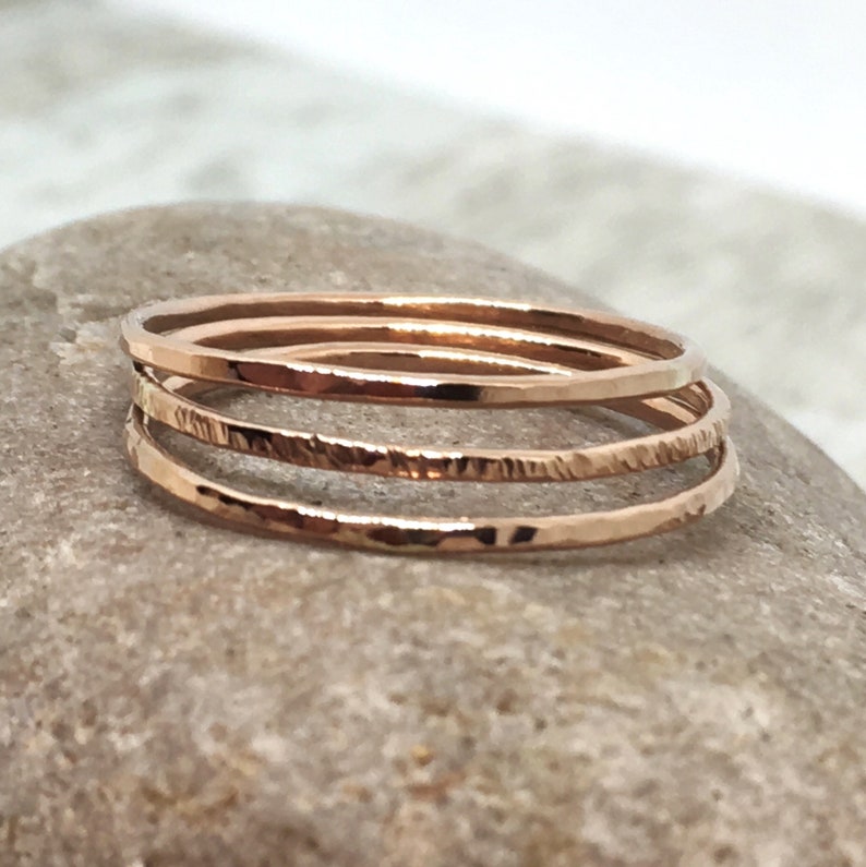 Stacking rings rose gold rings stackable hammered rings skinny | Etsy