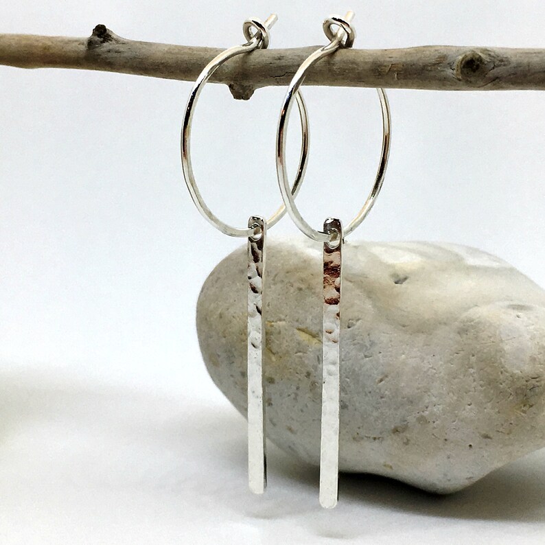 Silver Hoop Earrings Modern Drop Sterling Silver Hammered | Etsy