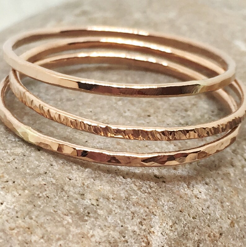 Stacking Rings Rose Gold Rings Stackable Hammered Rings Skinny - Etsy UK
