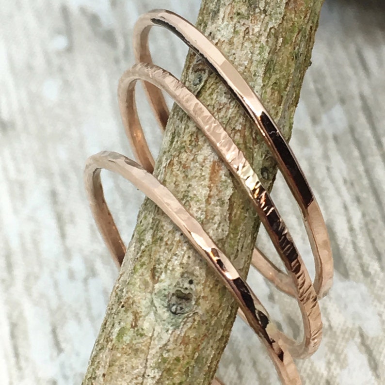 Stacking rings rose gold rings stackable hammered rings skinny | Etsy