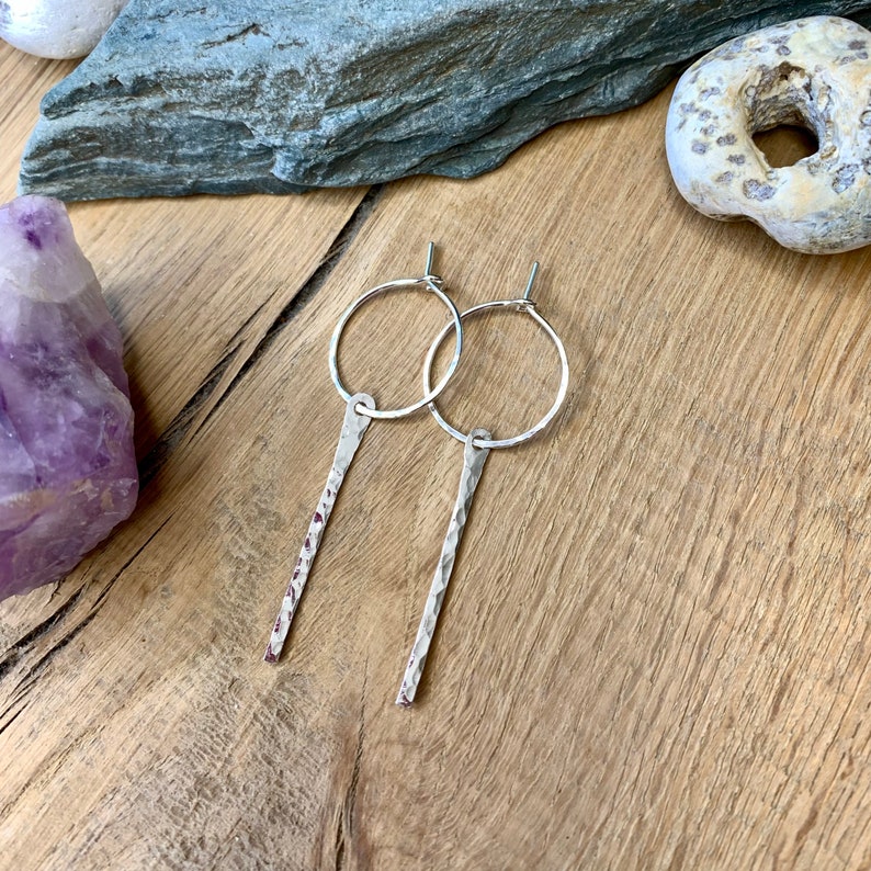Silver Hoop Earrings Modern Drop Sterling Silver Hammered - Etsy