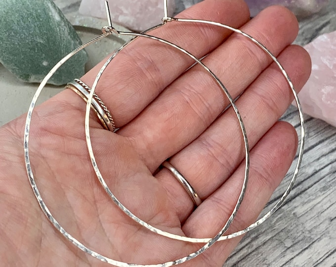 Large Sterling Silver Hoop Earrings Hand Hammered Handcrafted of ...