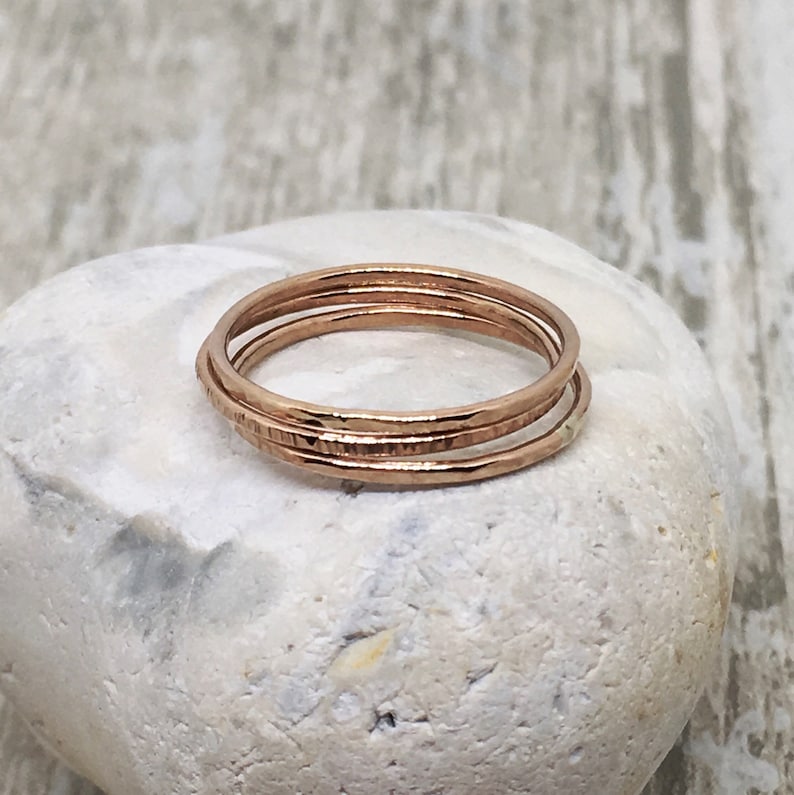 Stacking rings rose gold rings stackable hammered rings skinny | Etsy