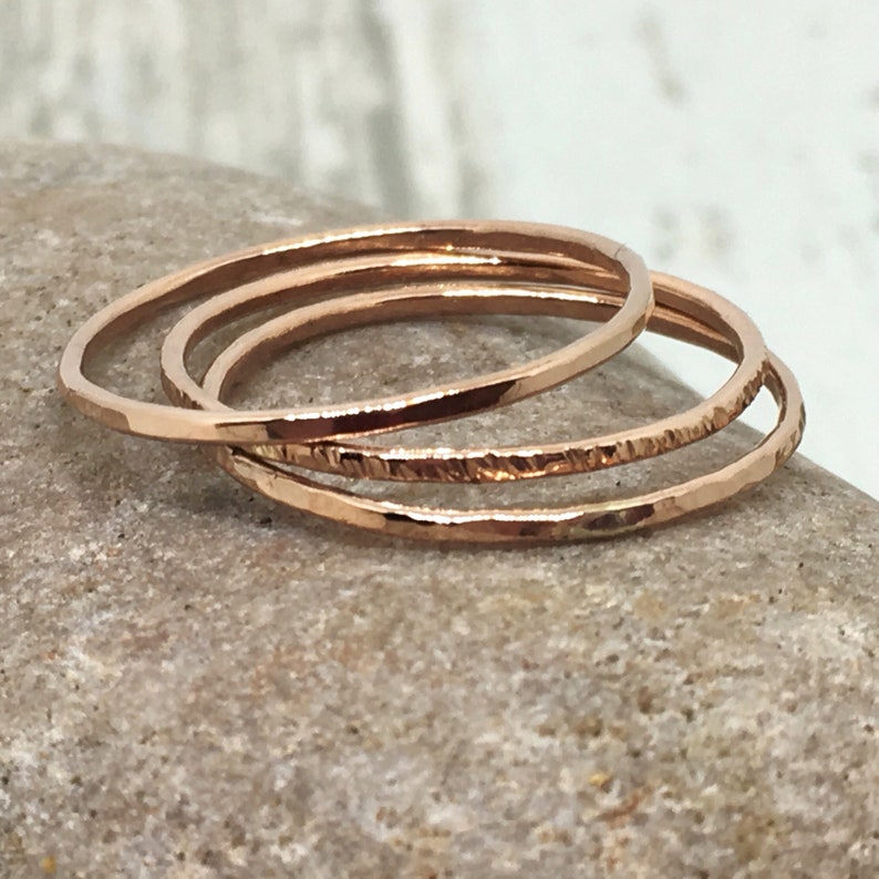 Stacking rings rose gold rings stackable hammered rings skinny | Etsy