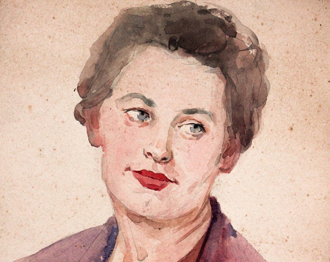 Woman Portrait, Vintage Art, Watercolor, Soviet Era, Soviet Art, Soviet ...
