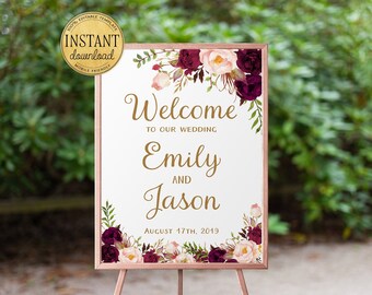 Floral Wedding Welcome Sign Colorful Flower Welcome Sign for Wedding ...