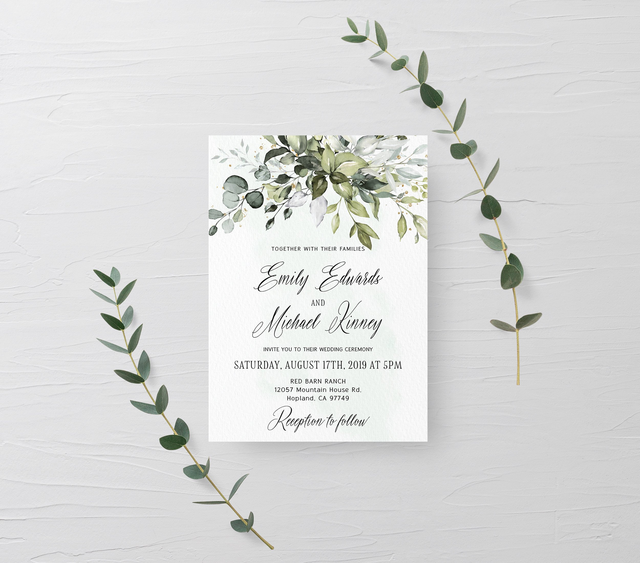 Greenery Wedding Invitation Template Printable Wedding | Etsy