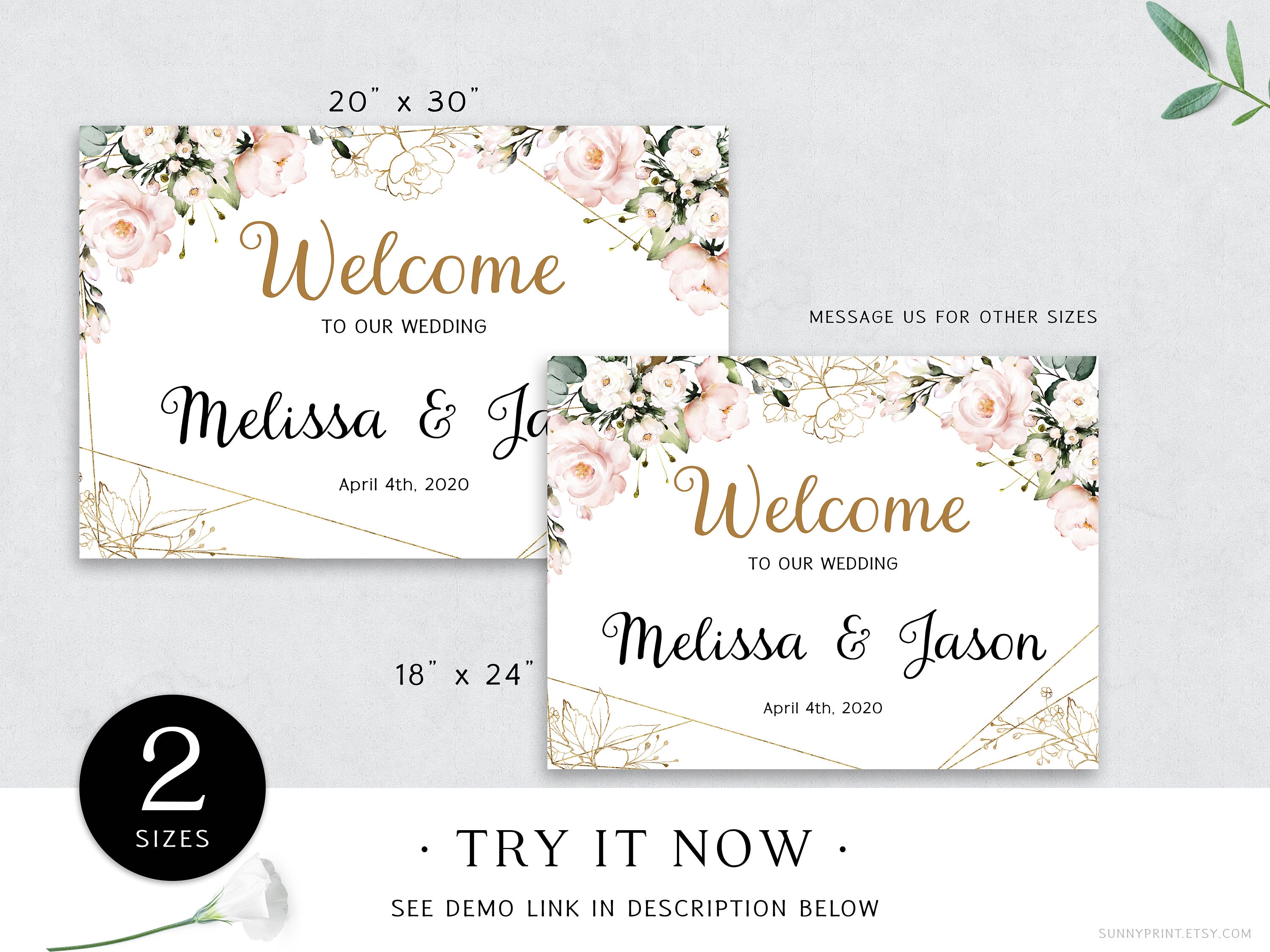 Blush Welcome Sign Wedding Gold Printable Welcome Sign - Etsy