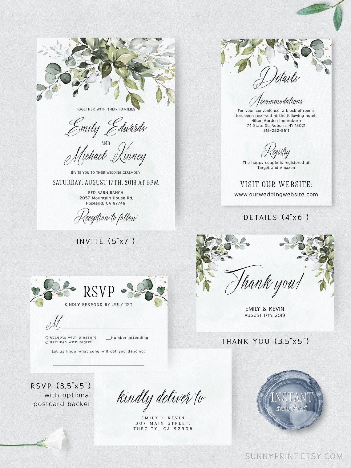 Greenery Wedding Invitation Template Printable Wedding | Etsy