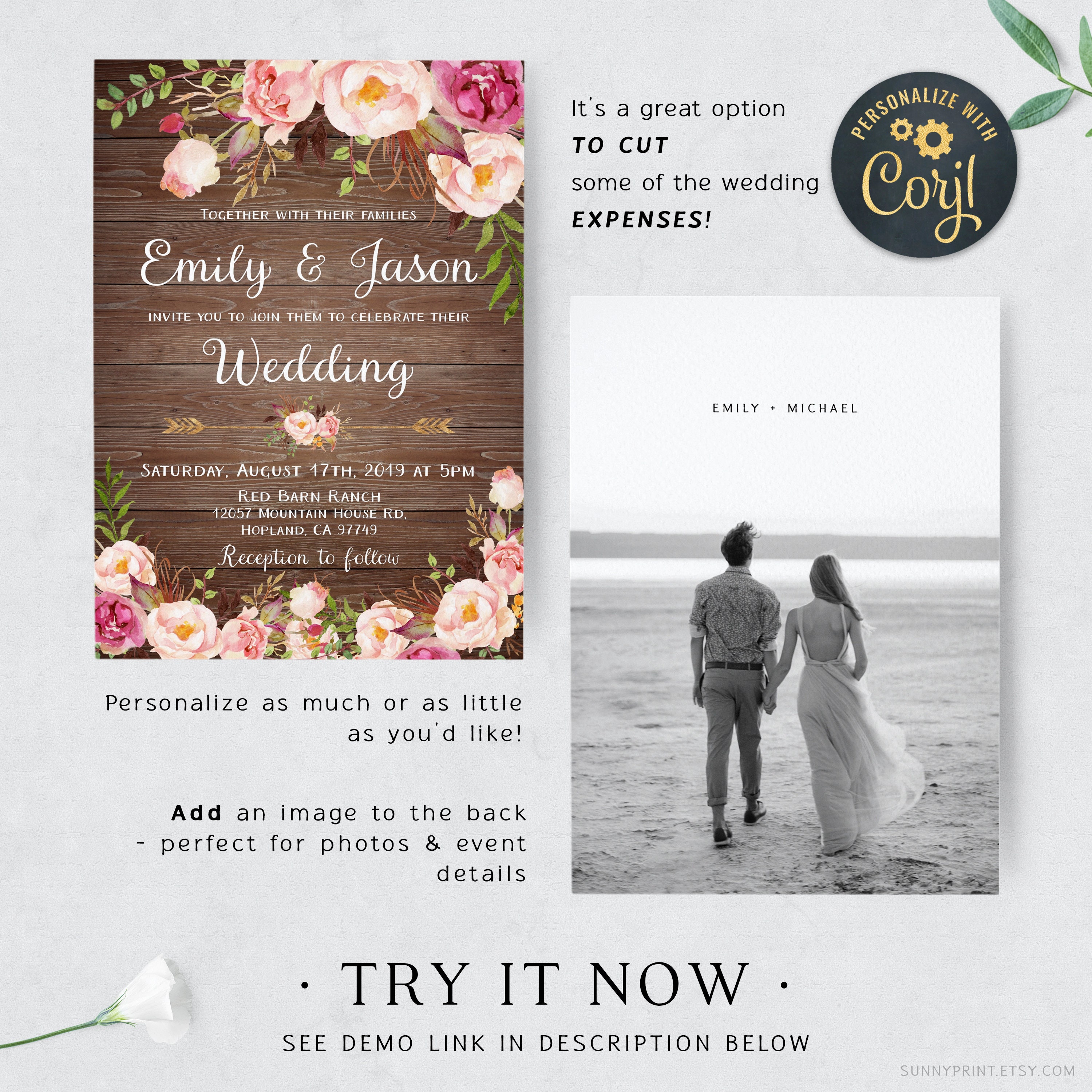 Rustic Wedding Invitation Template Floral Wedding Invitation - Etsy