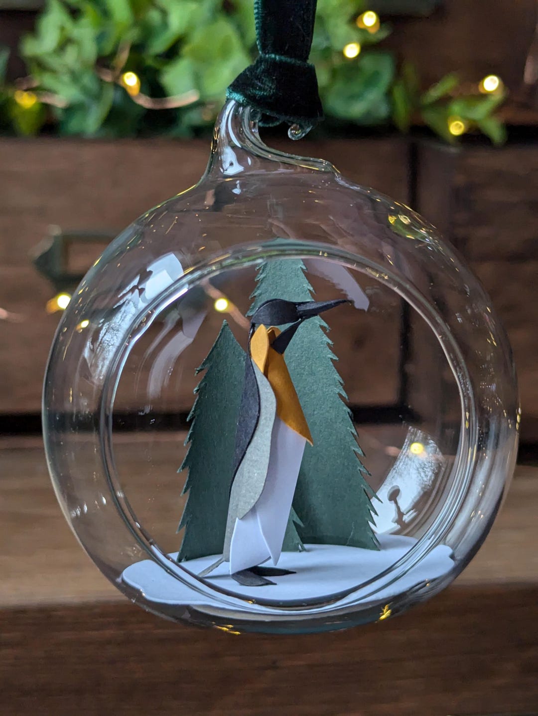 Penguin by Fir Trees Glass Bauble - Etsy
