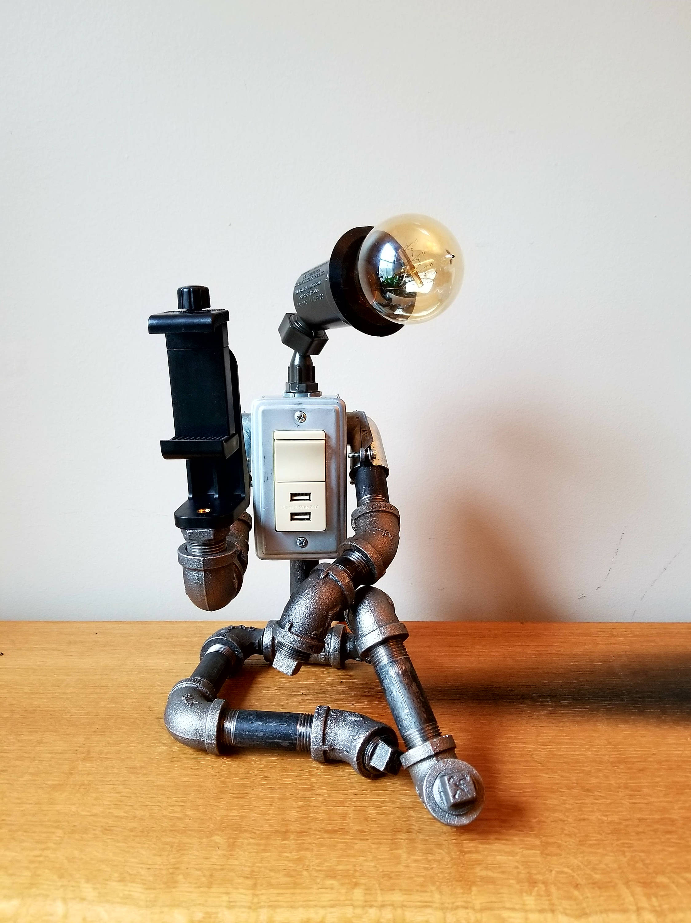Daydreamer L Industrial Pipe Robot With 2 USB Ports and Phone Holder - Etsy