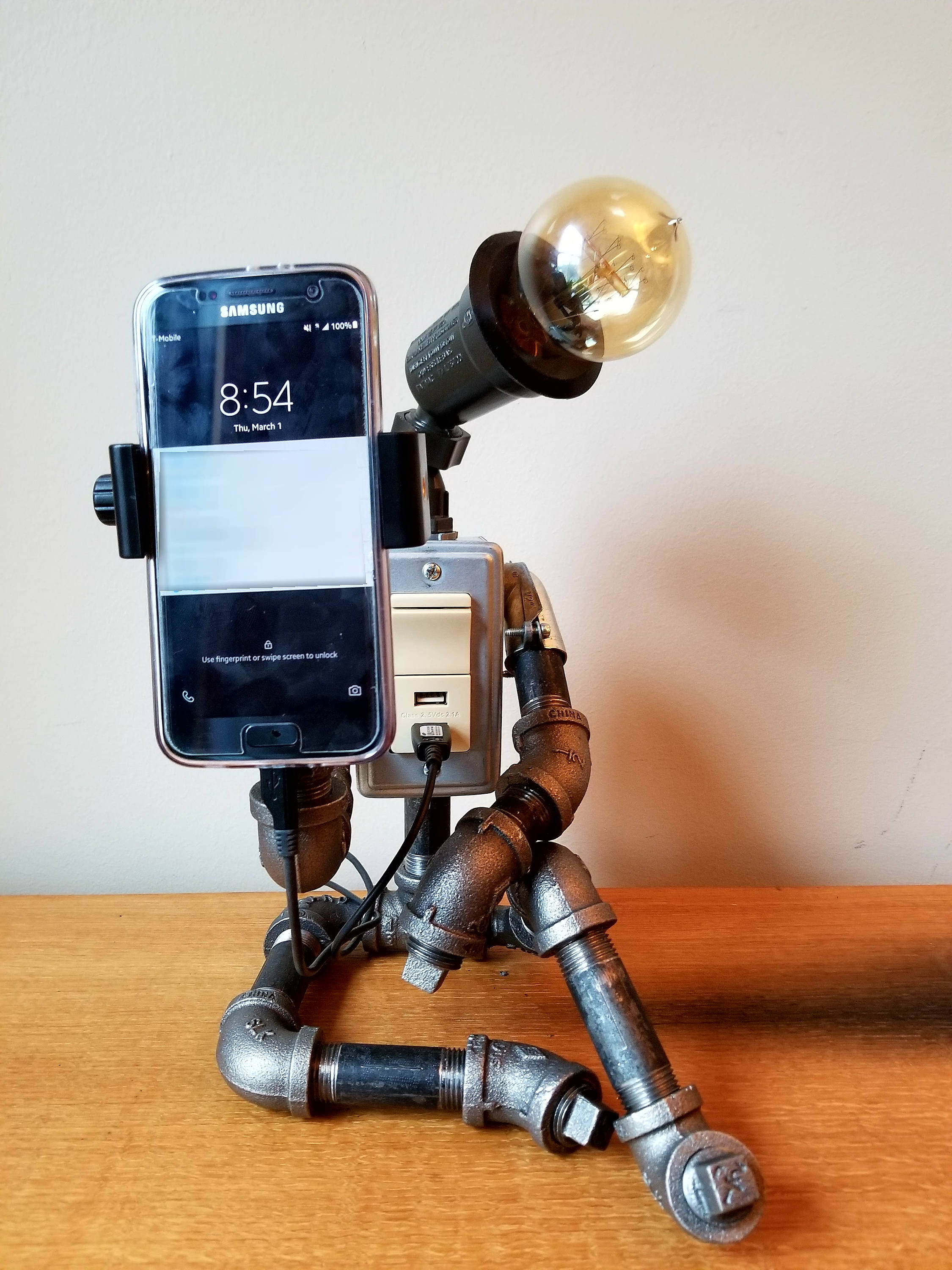 Daydreamer L Industrial Pipe Robot With 2 USB Ports and Phone Holder - Etsy