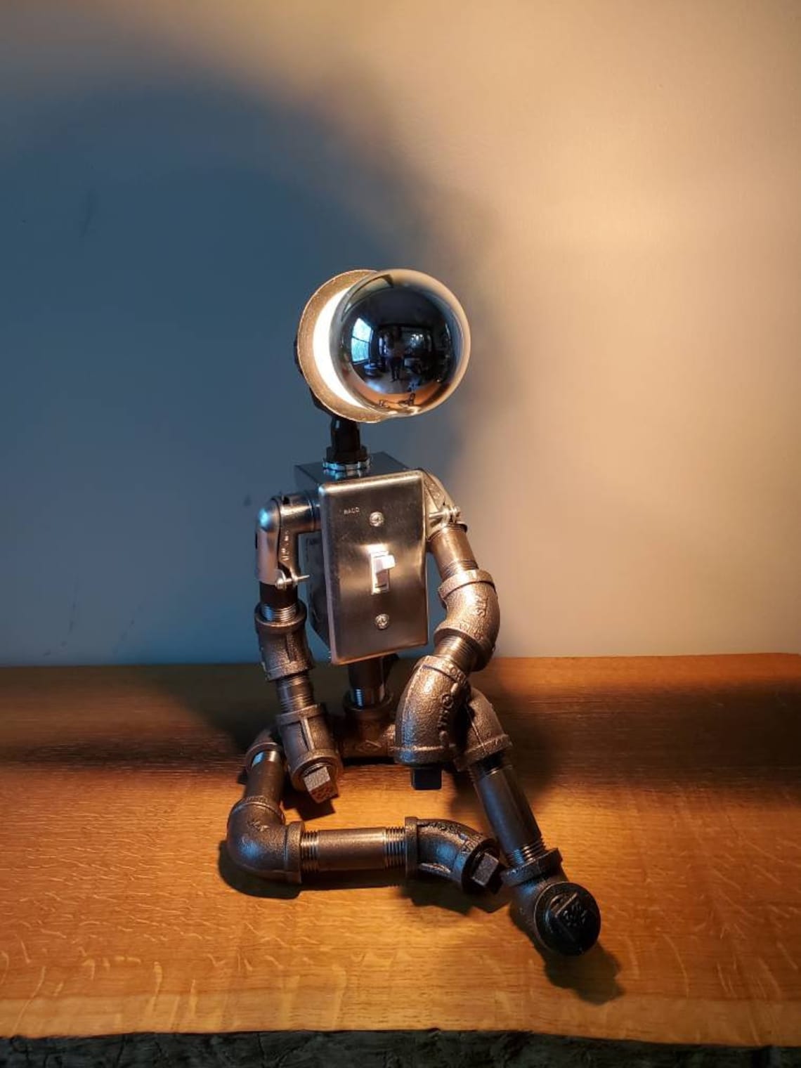 The Day Dreamer -- Industrial Pipe Robot Lamp - Etsy