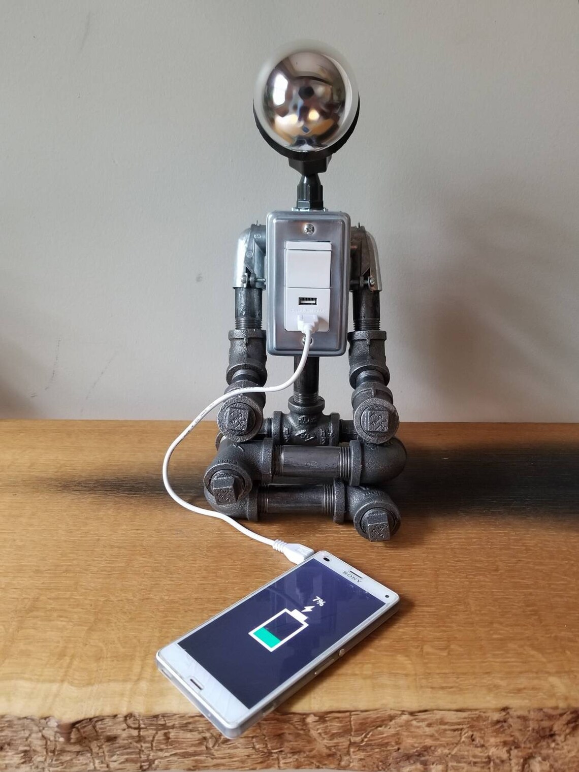 The Meditator Industrial Pipe Robot Lamp With USB Ports - Etsy
