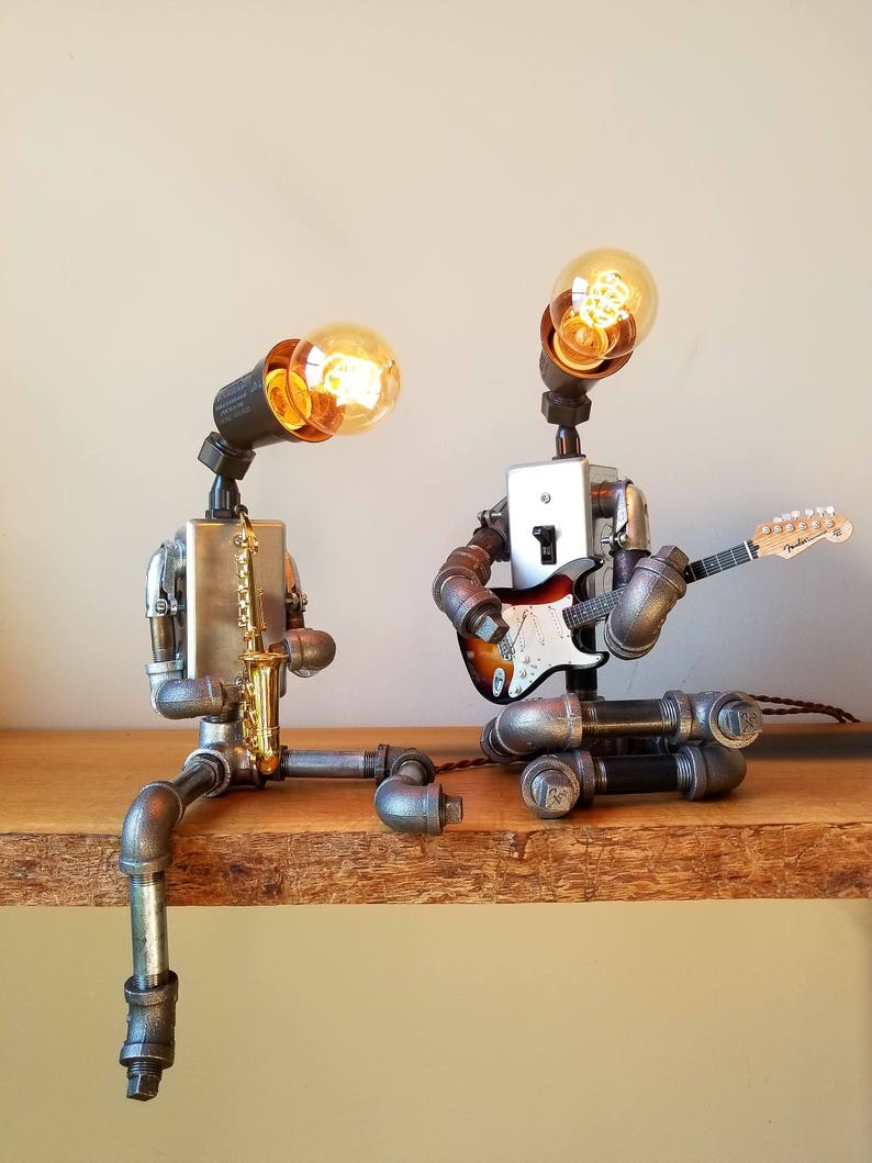 The Saxophonist Industrial Pipe Robot Lamp - Etsy