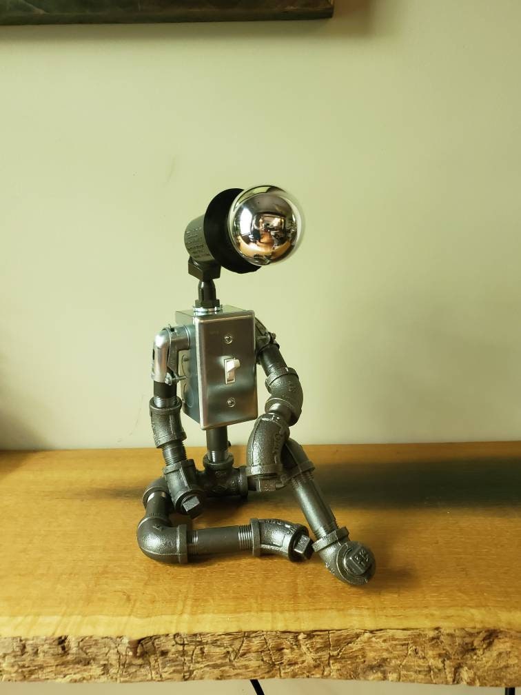 The Day Dreamer -- Industrial Pipe Robot Lamp - Etsy