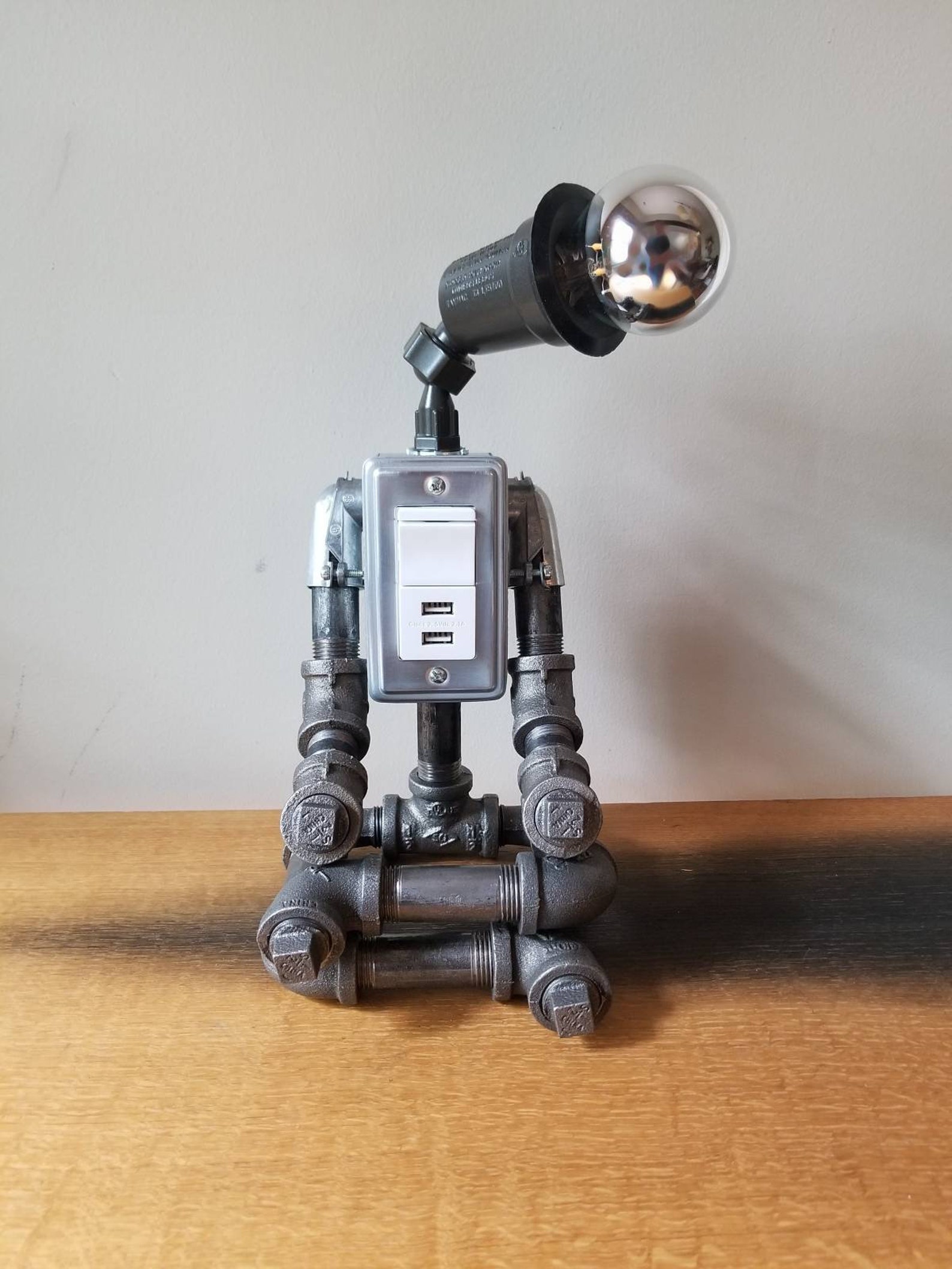 The Meditator Industrial Pipe Robot Lamp With USB Ports - Etsy