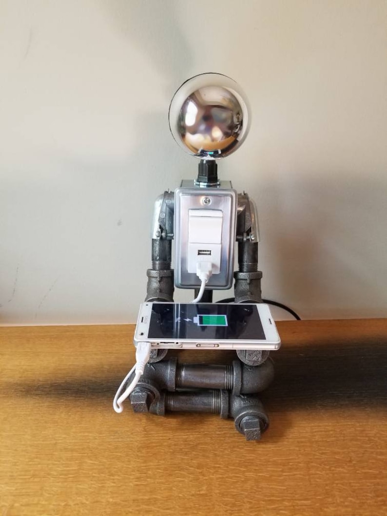 The Meditator Industrial Pipe Robot Lamp With USB Ports - Etsy
