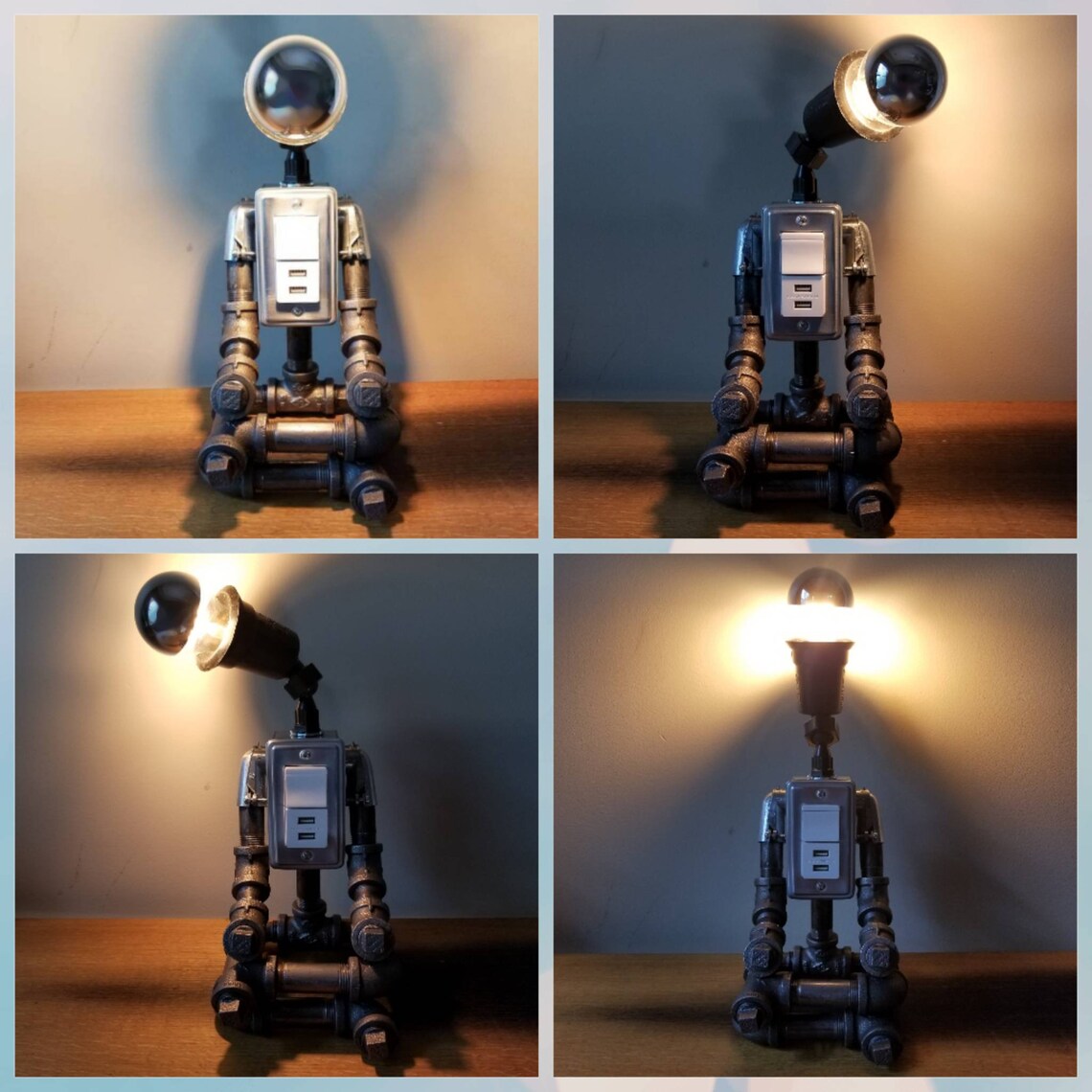The Meditator Industrial Pipe Robot Lamp With USB Ports - Etsy