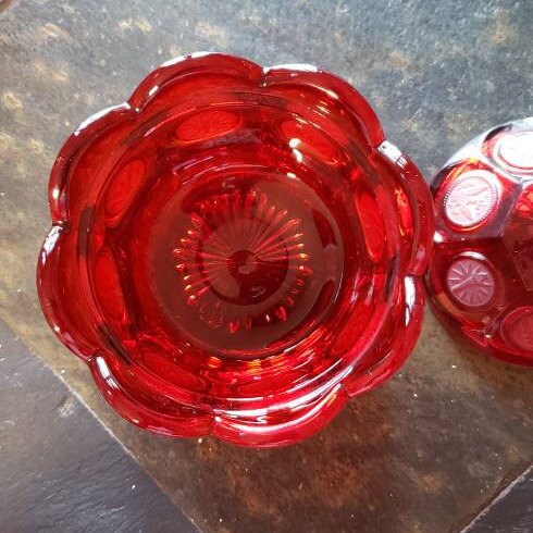 Red Glass Covered Candy Dish, Trinket Jar, Red Coin Glass Sugar Bowl ...