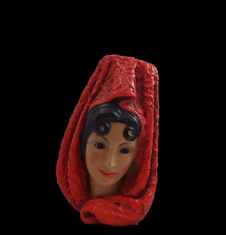 Vintage Bust Statue, Spanish Lady Bust Signed by Brower, Red Female ...