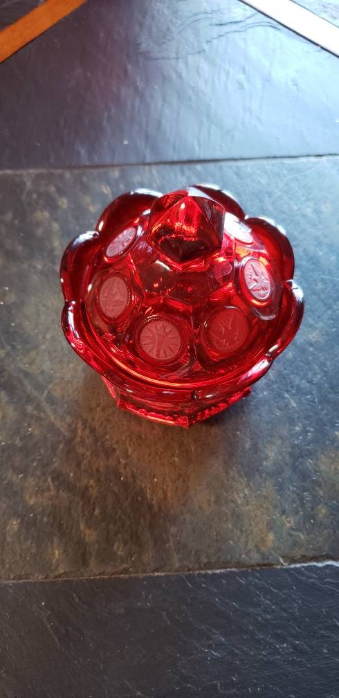 Red Glass Covered Candy Dish, Trinket Jar, Red Coin Glass Sugar Bowl ...