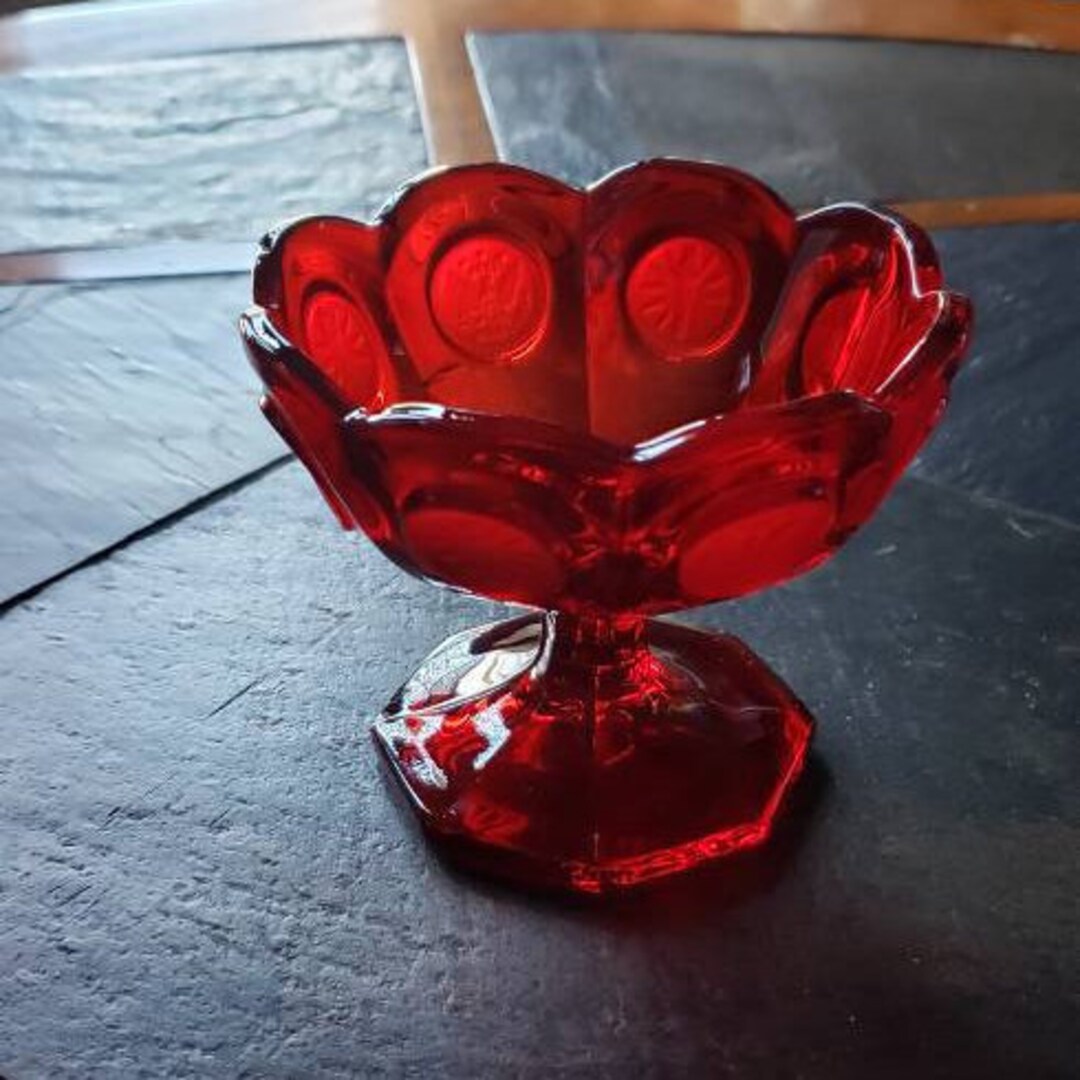 Vintage Red Glass Candy Bowl, Red Coin Glass Dish, Colonial Glass Bowl ...
