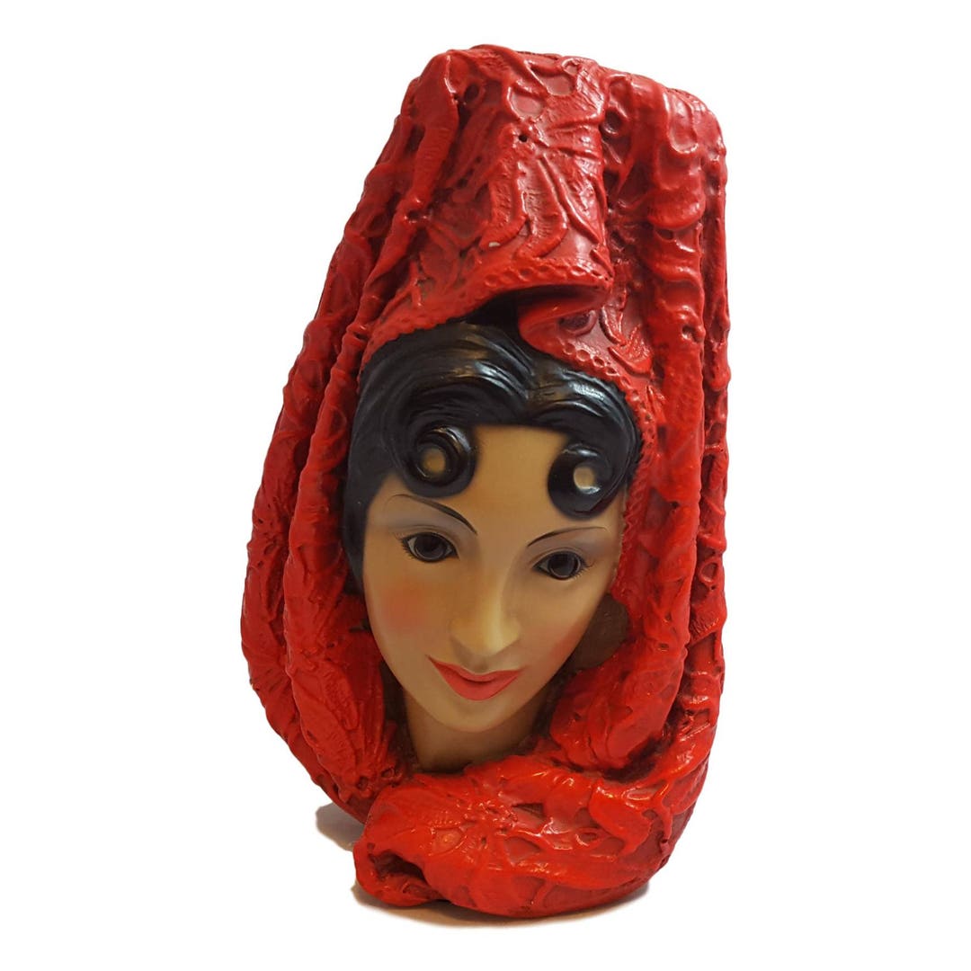 Vintage Bust Statue, Spanish Lady Bust Signed by Brower, Red Female ...