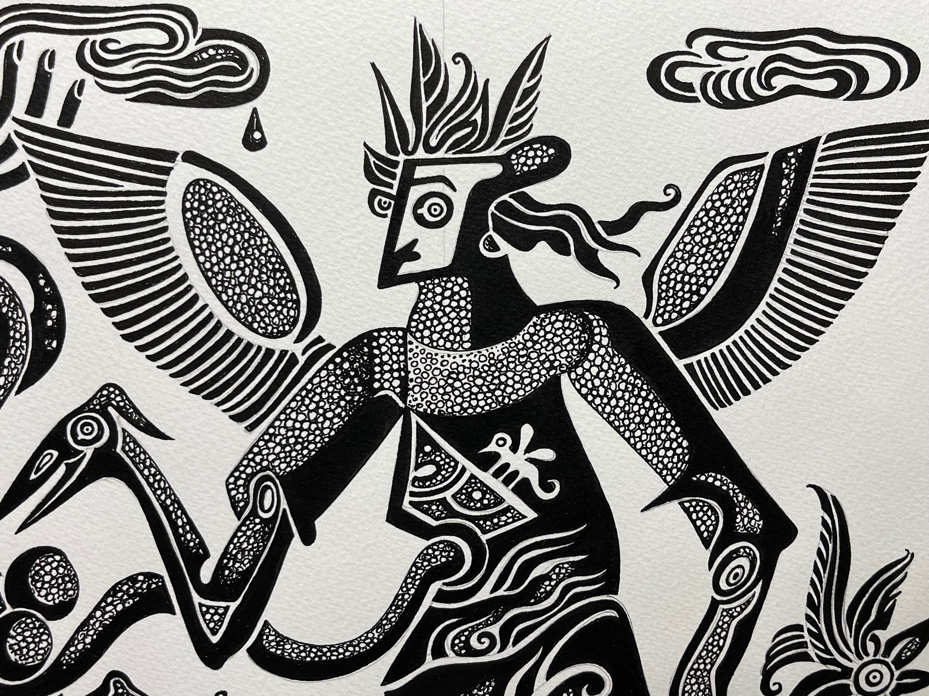 ORIGINAL Artwork Fantasy Character Ink Painting for Living Room Wall ...