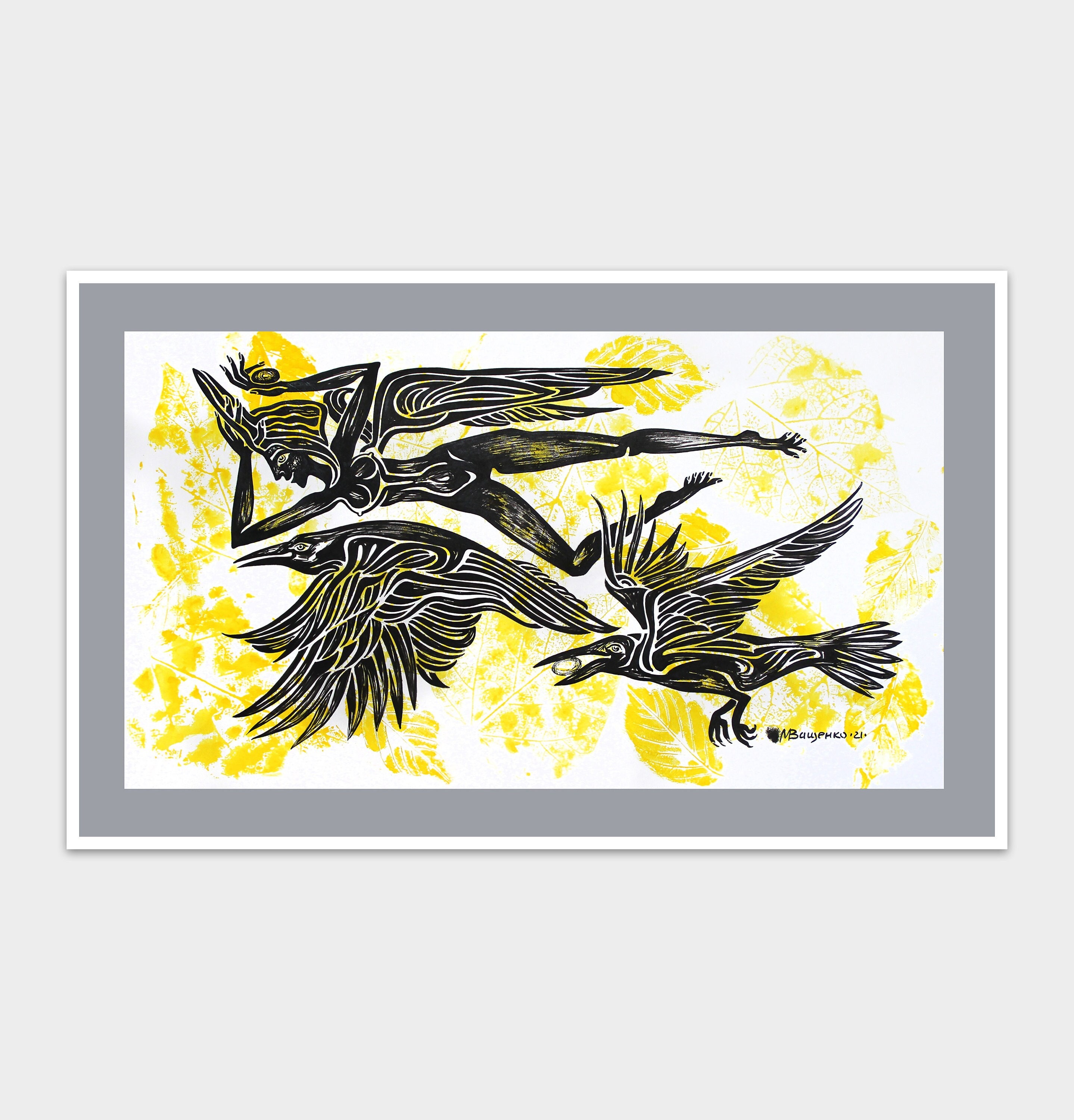 ORIGINAL Autumn Angels Artwork for Living Room Ink Painting Christian ...