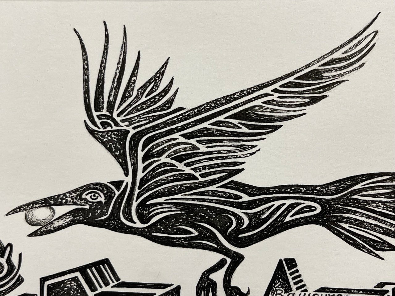 Rawen Original Art, Raven Wall Art, Hand-drawn Ink Art, Ink Drawing ...