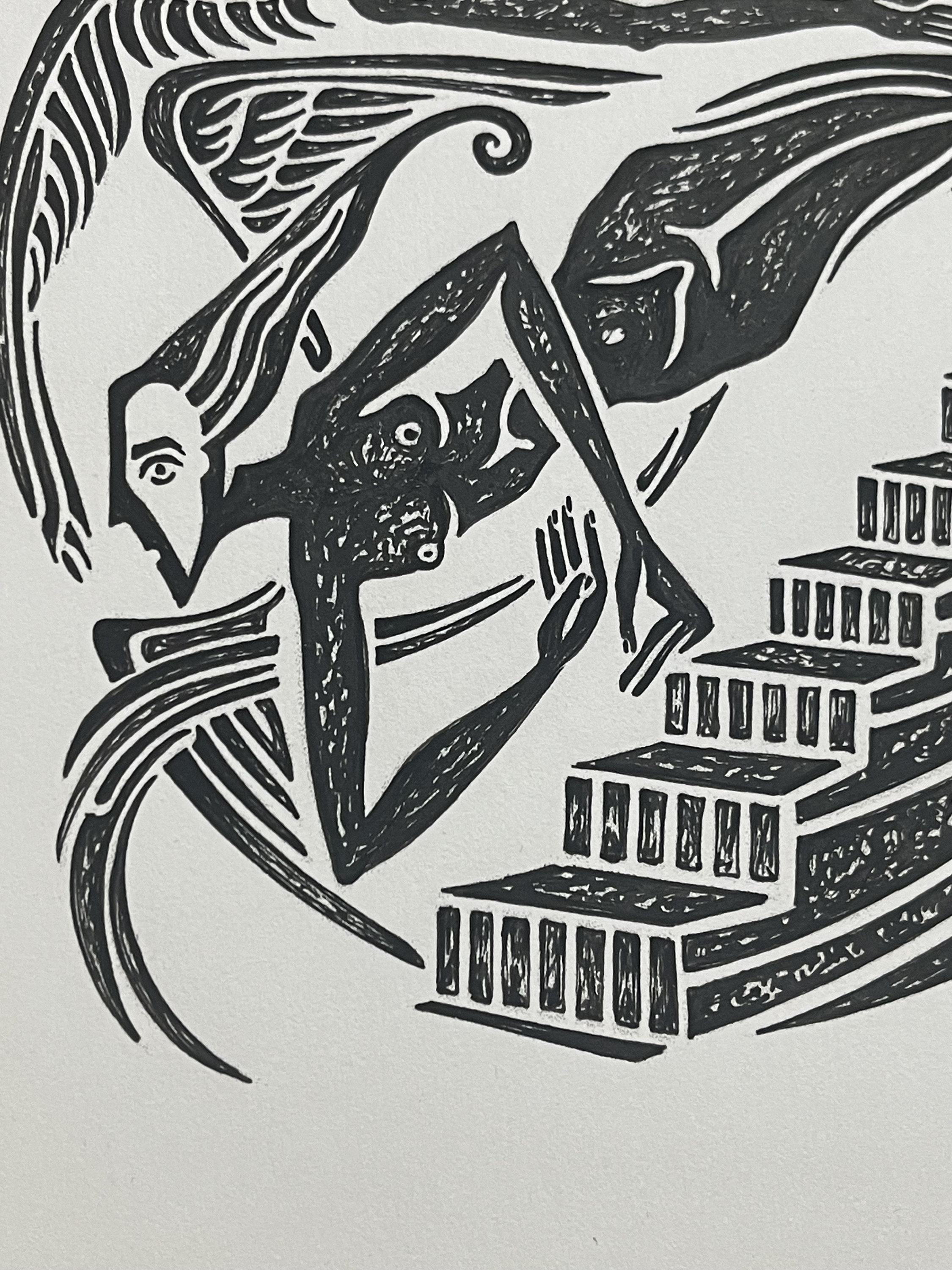 Angel Small Ink Art, Small Ink Drawing, Angelic Illustration, Miniature ...