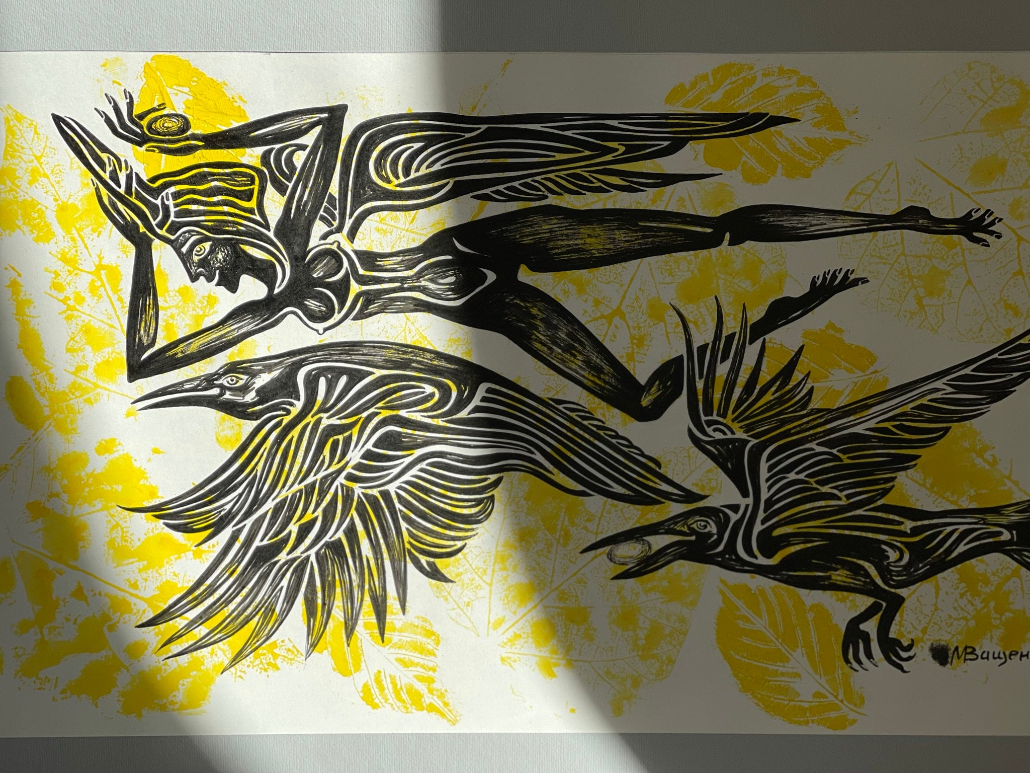 ORIGINAL Autumn Angels Artwork for Living Room Ink Painting Christian ...