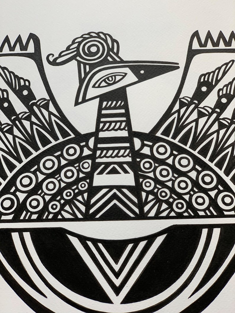 ORIGINAL Artwork Bird Ink Painting for Living Room Wall Art Black and ...