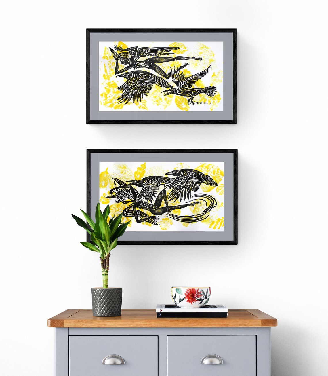 ORIGINAL Autumn Angels Artwork for Living Room Ink Painting Christian ...