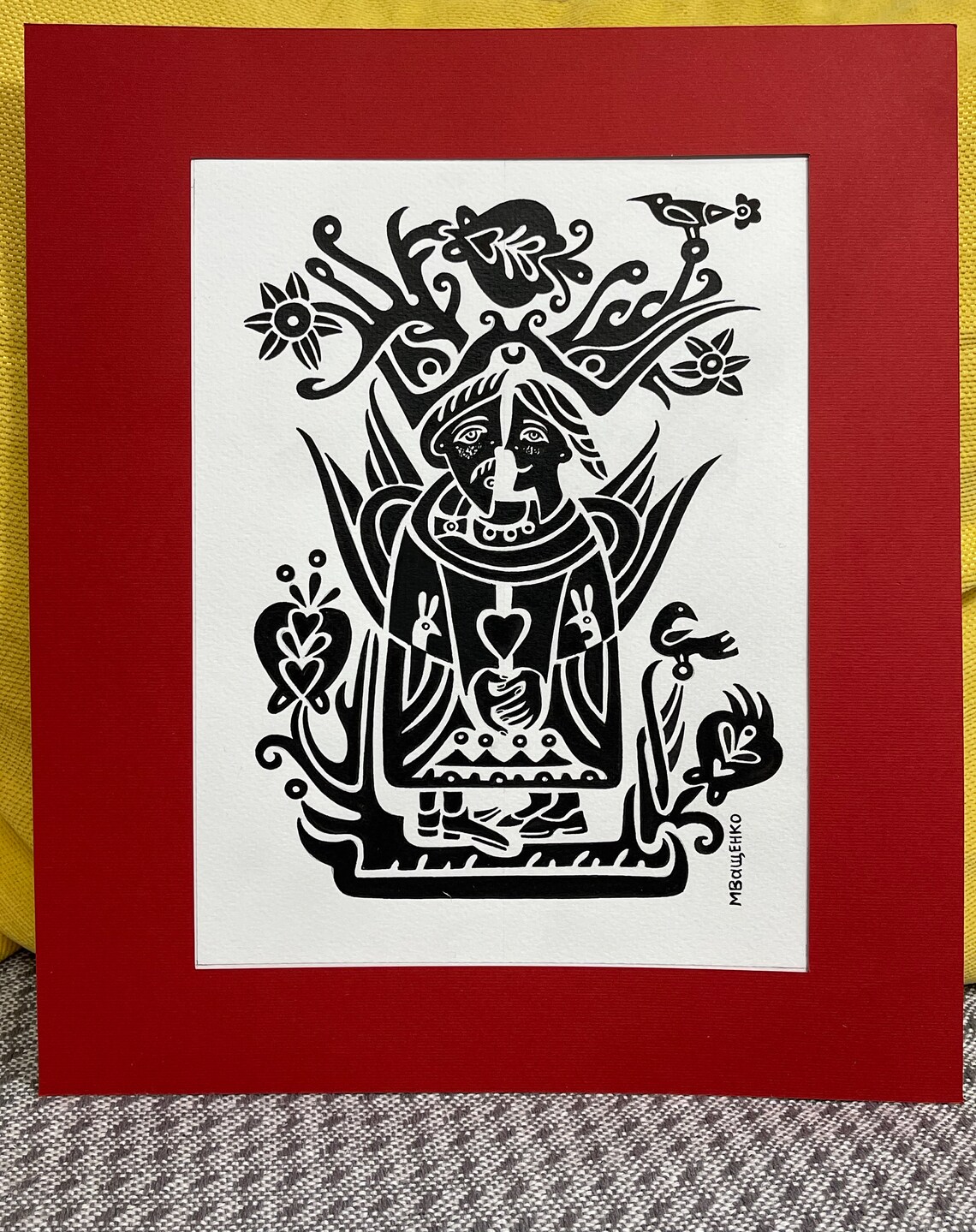 Folkart Lovers Small Original Artwork, Hand-drawn Ink Art, Romantic ...