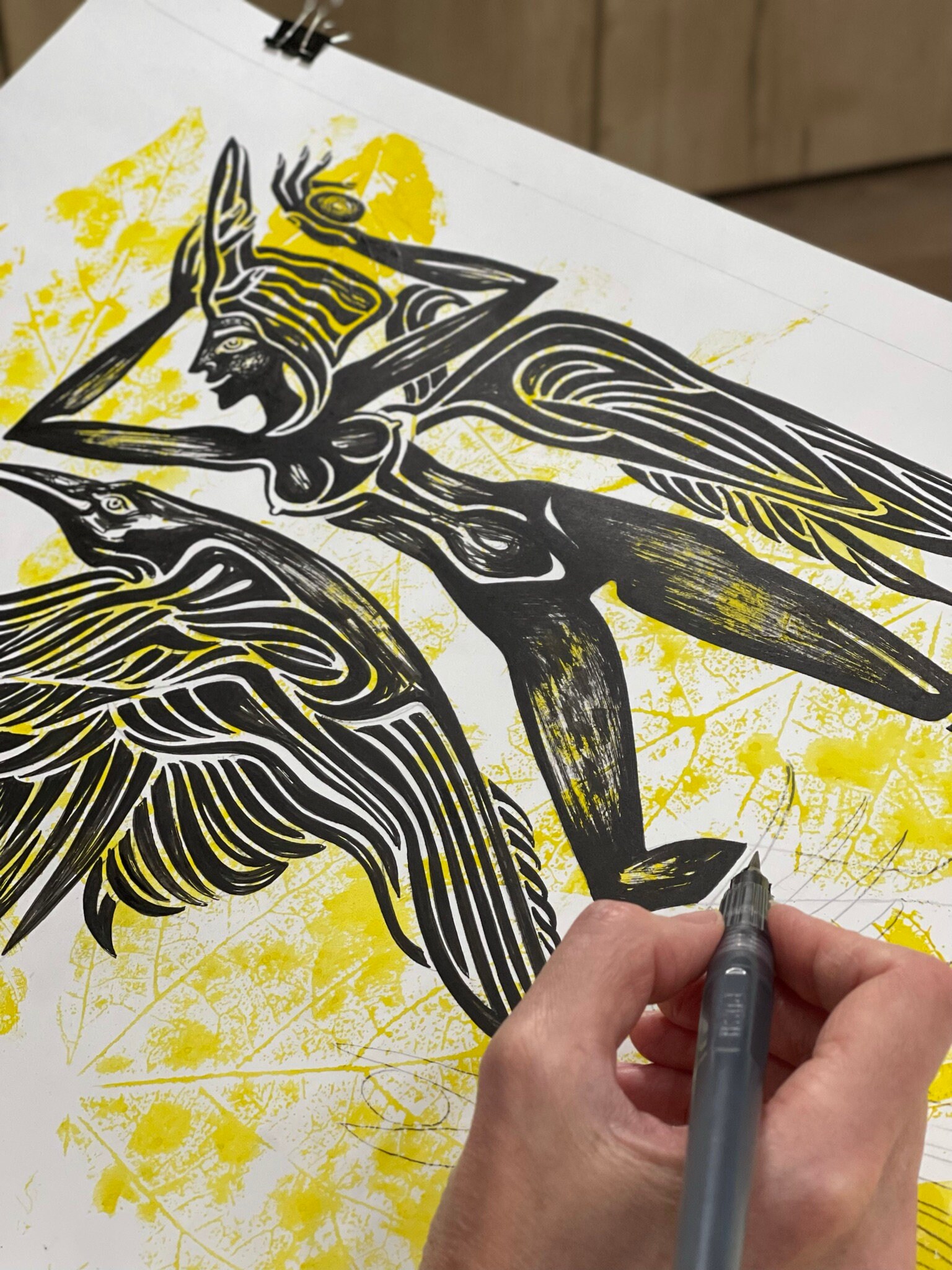 ORIGINAL Autumn Angels Artwork for Living Room Ink Painting Christian ...