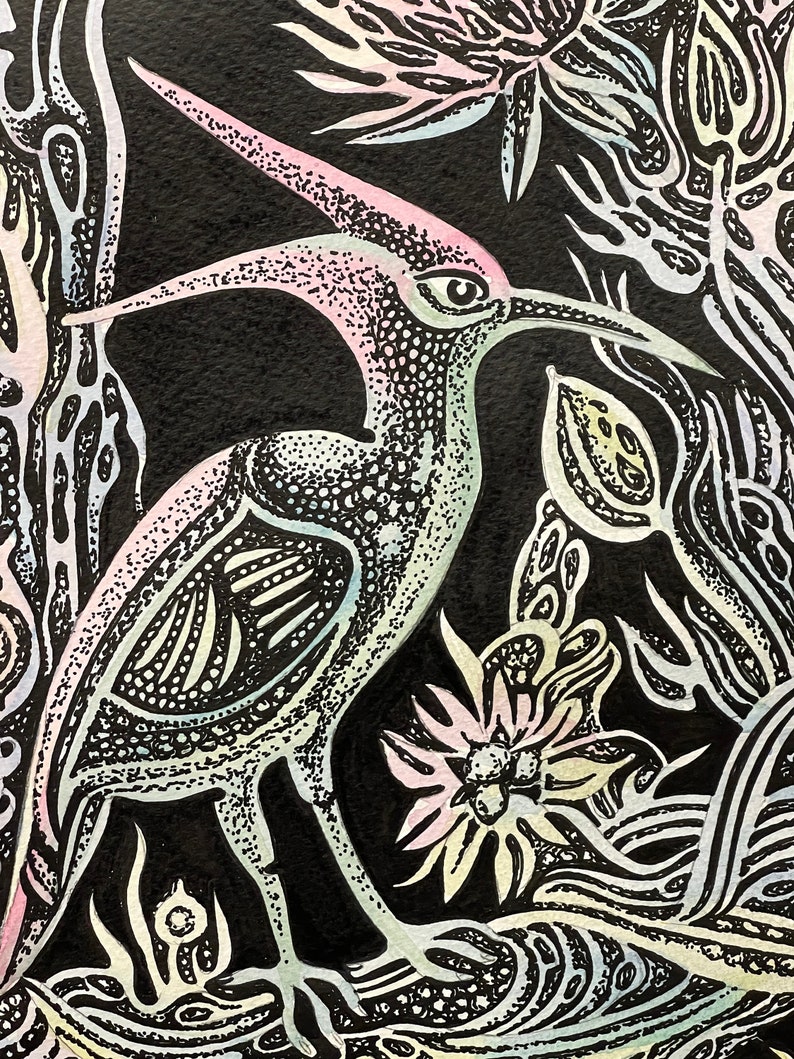 Fantastic Bird and Artichoke Botanical Art, Bird Wall Art, Hand-drawn ...