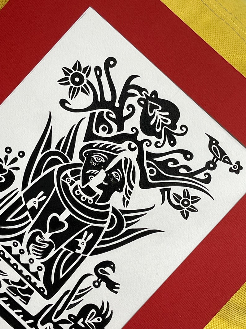 Folkart Lovers Small Original Artwork, Hand-drawn Ink Art, Romantic ...