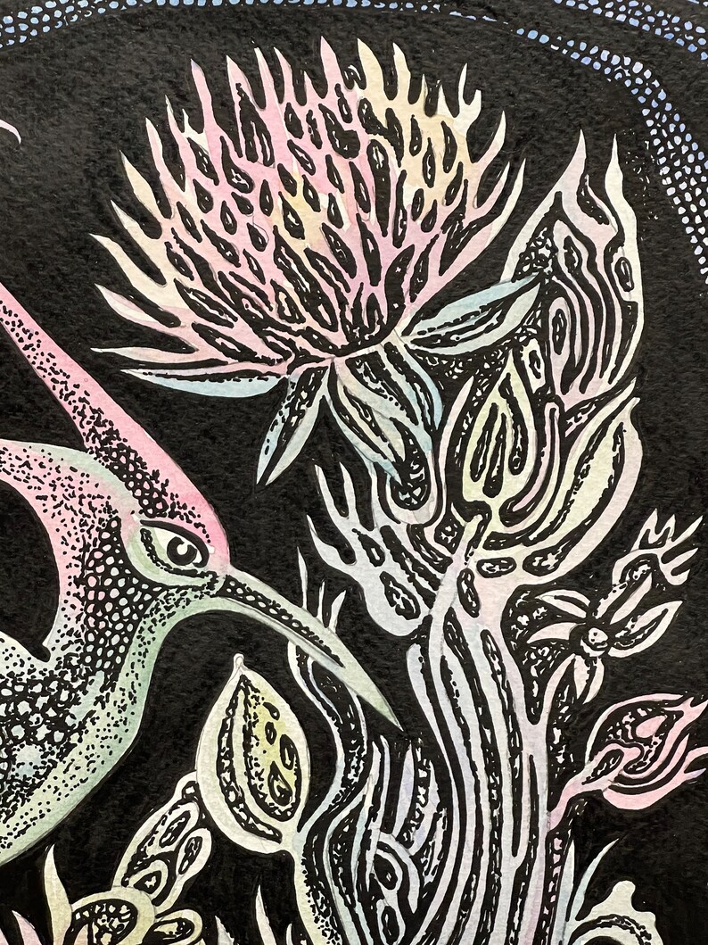 Fantastic Bird and Artichoke Botanical Art, Bird Wall Art, Hand-drawn ...