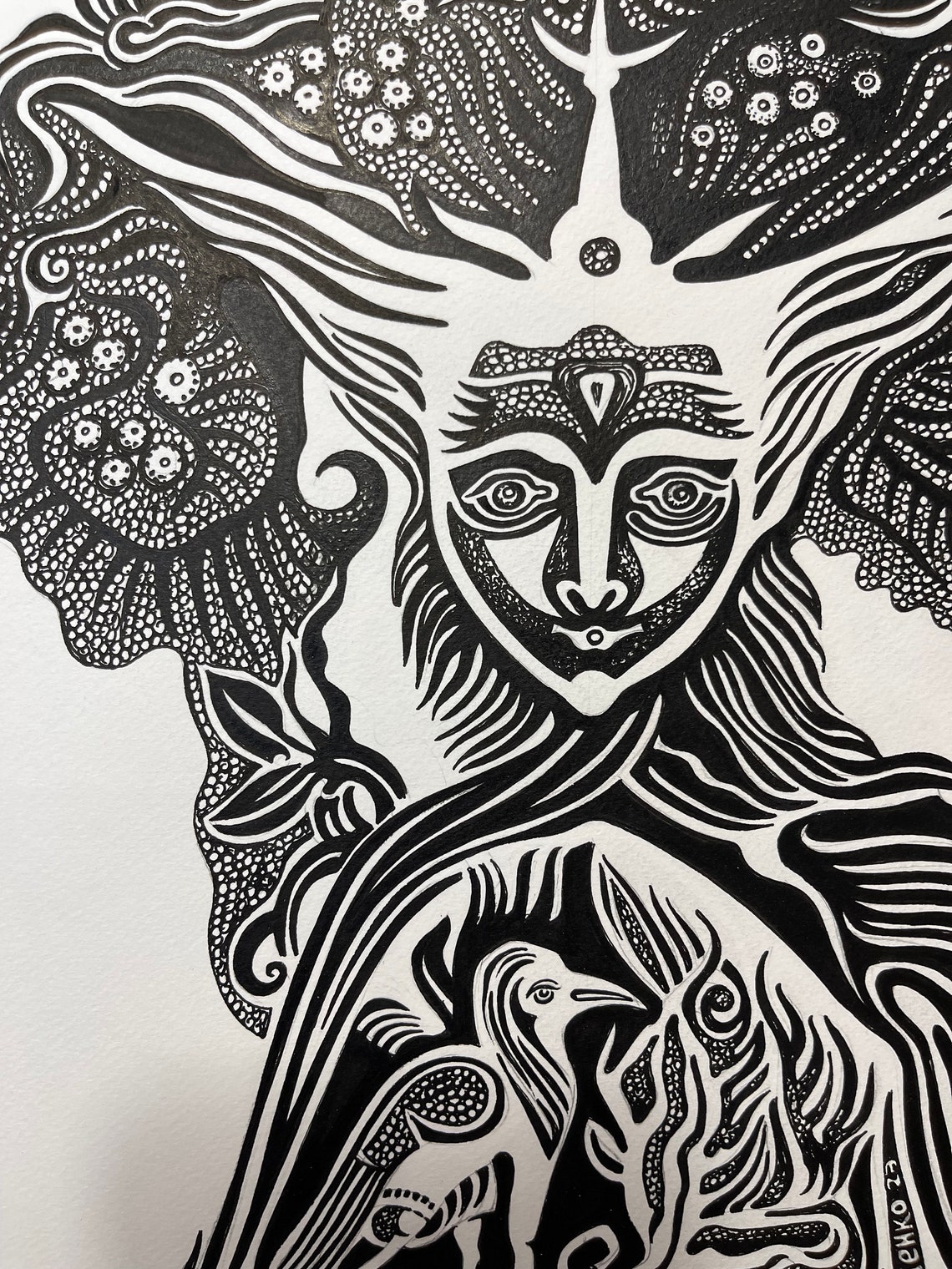 Forest Mona Lisa, Fantasy Tree Wall Art, Hand-drawn Ink Art, Ink ...