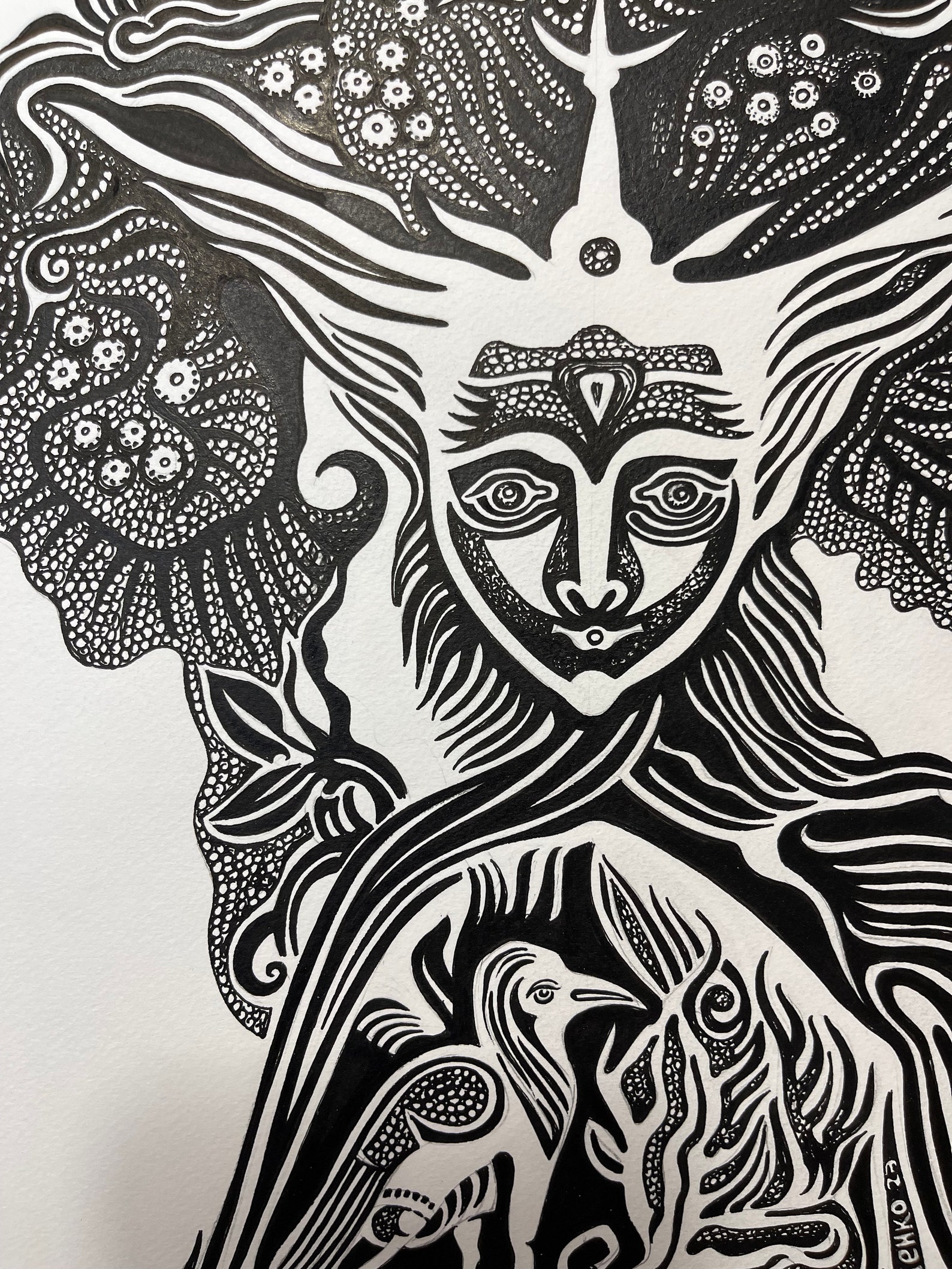 Forest Mona Lisa, Fantasy Tree Wall Art, Hand-drawn Ink Art, Ink ...