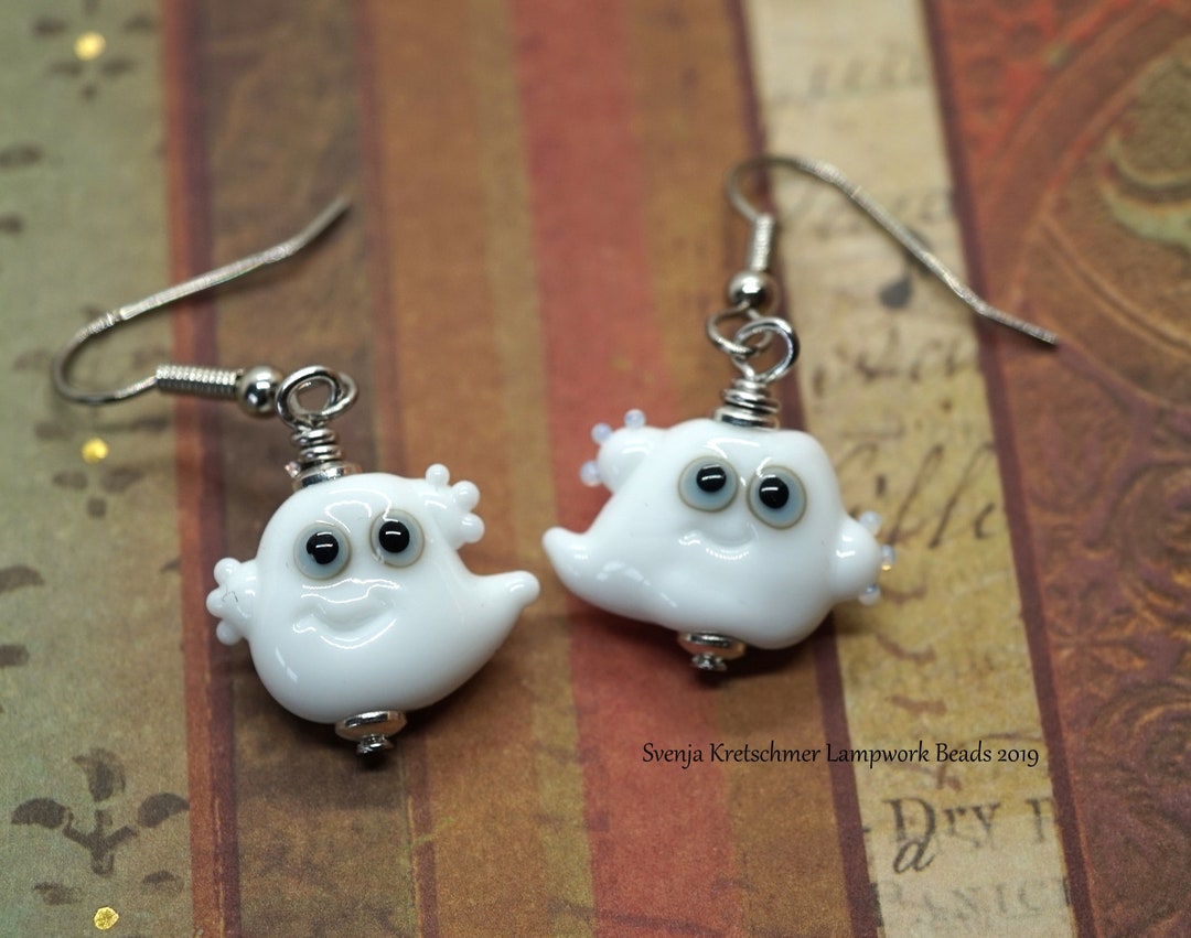 Handmade Lampwork Ghost Beads Earrings Halloween Glass Bead by Svenja ...