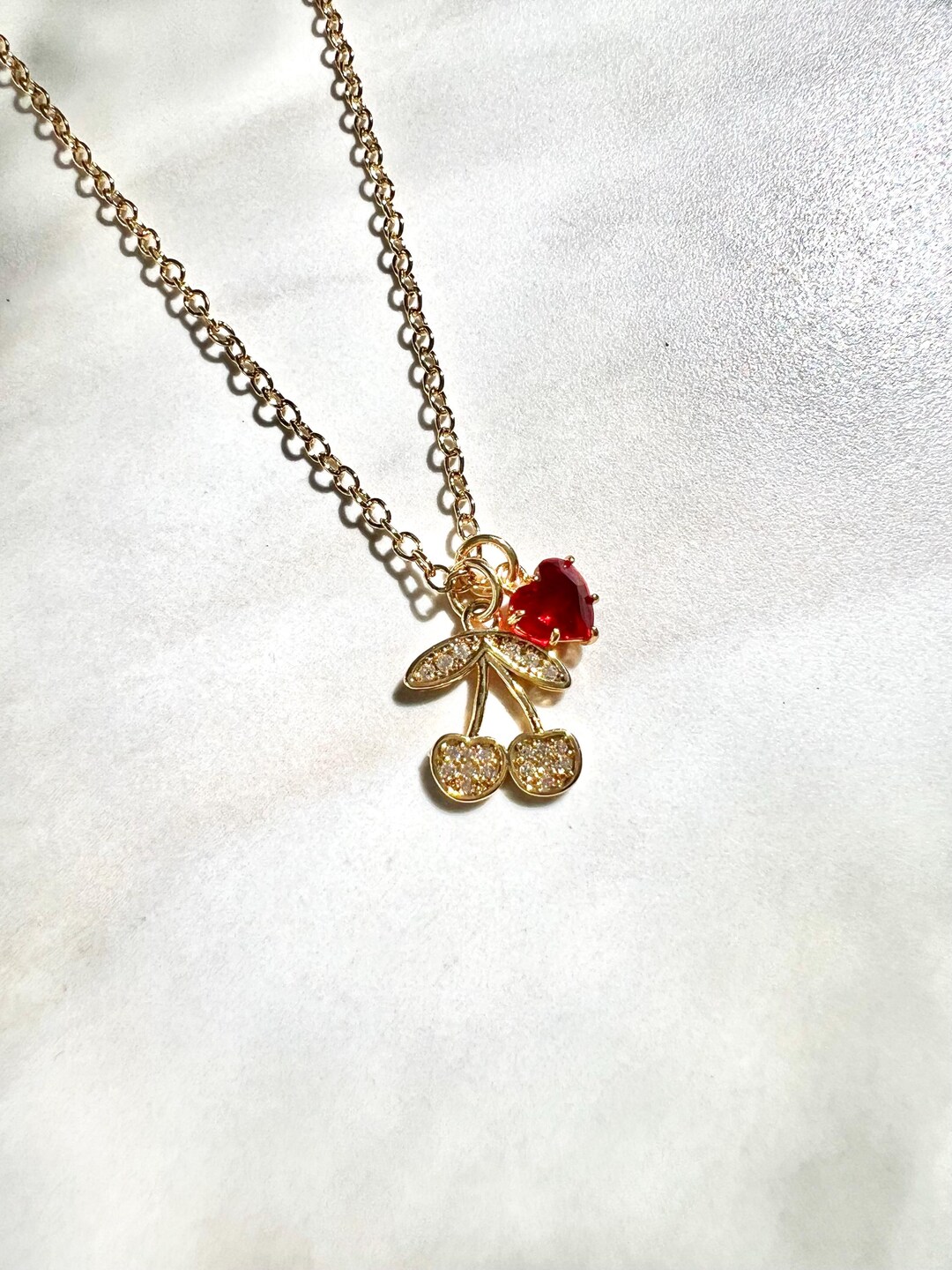 Cherry Bomb Charm Necklace, 14k Gold Plated Pave Charm, 14k Gold Filled ...