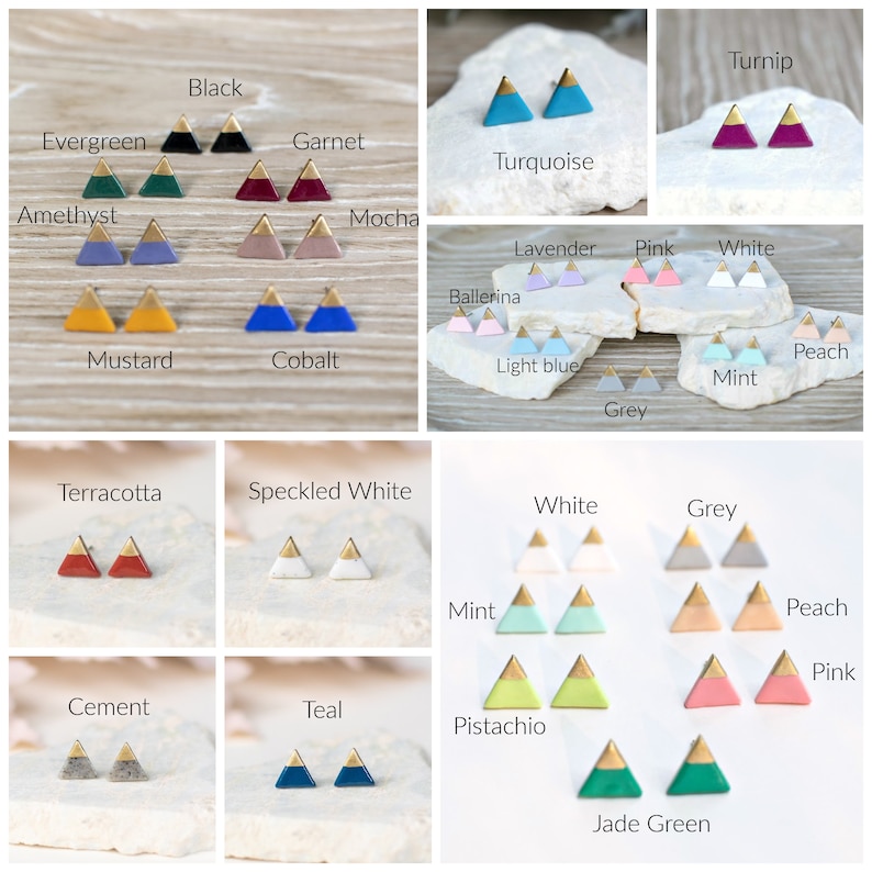 Handmade Triangle Polymer Clay Studs, Gold/silver Dipped, Geometric ...