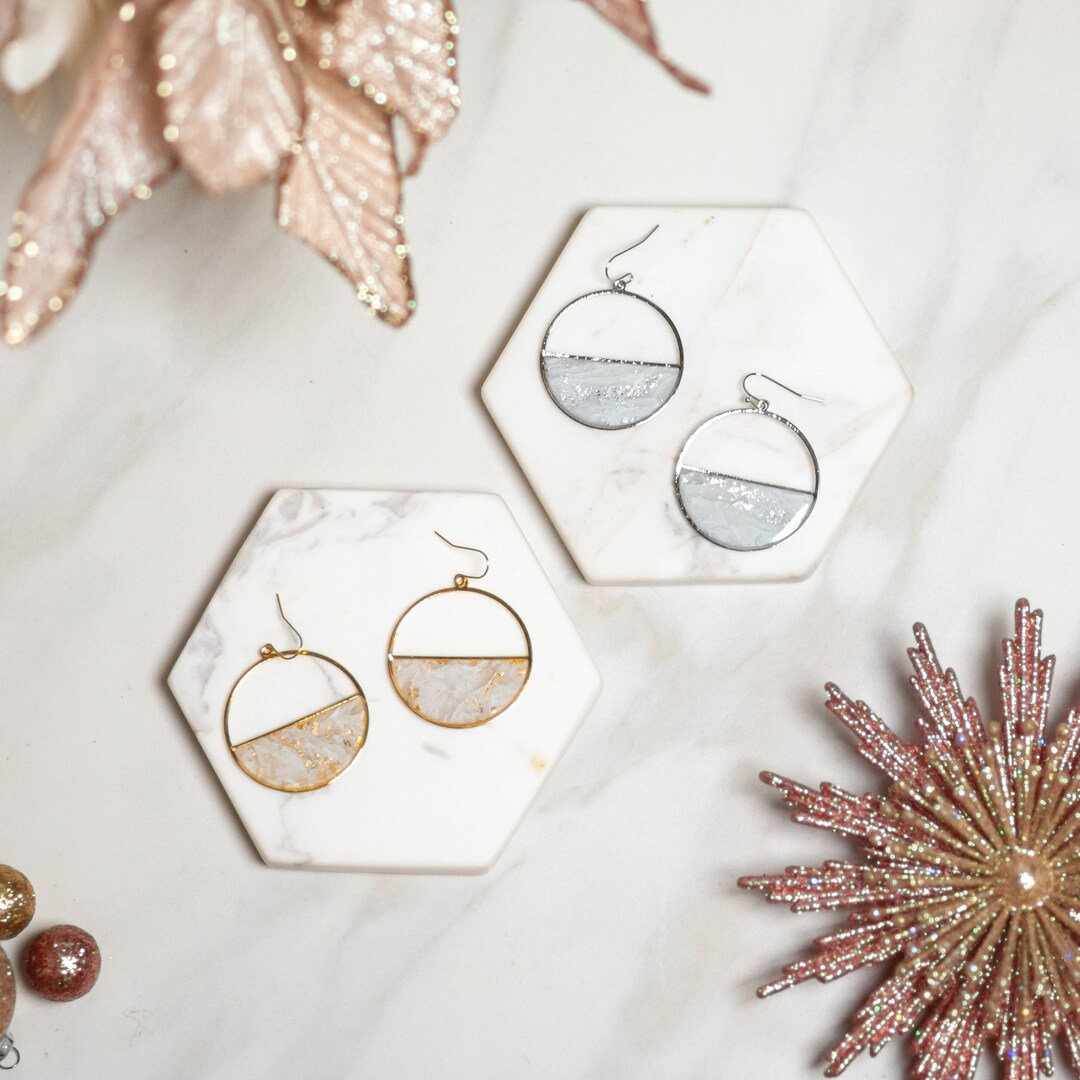 Handmade Faux Quartz Half Circle Earrings, Lightweight Polymer Clay ...